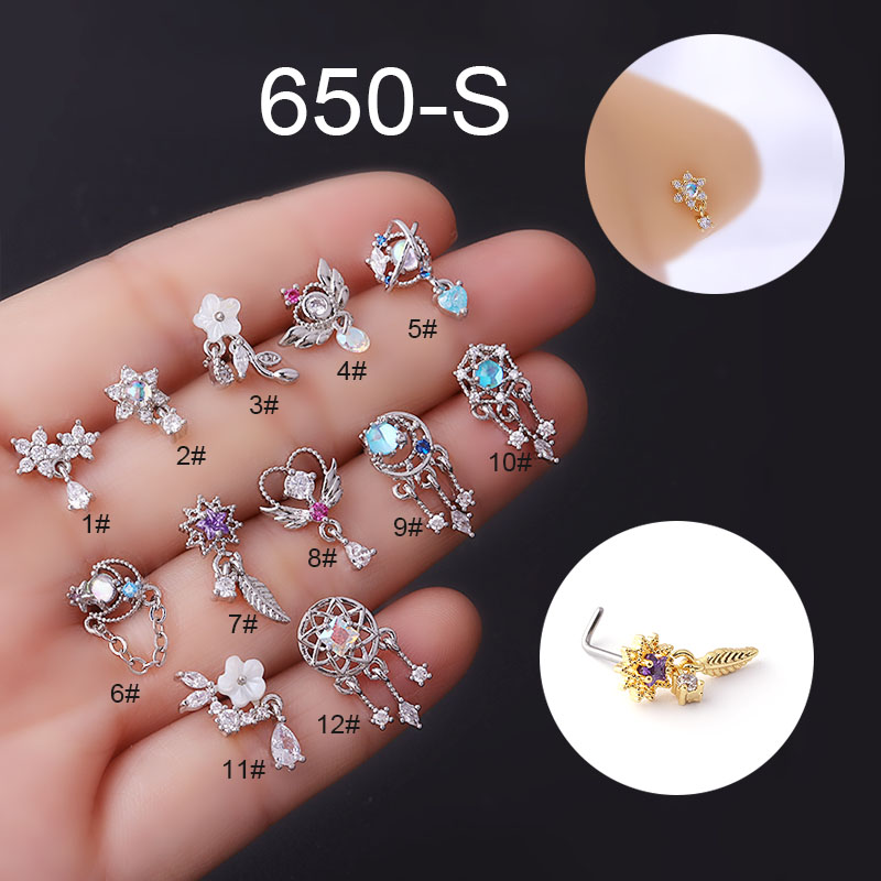 1Piece L Shaped Dangle Nose Studs Piercing 20G Sta... – Grandado