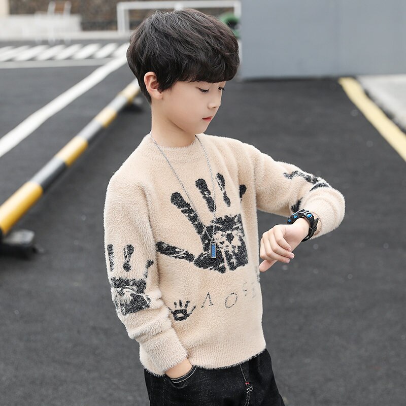 School Boys Hand Print Knitted Sweater for Kids Kn... – Grandado