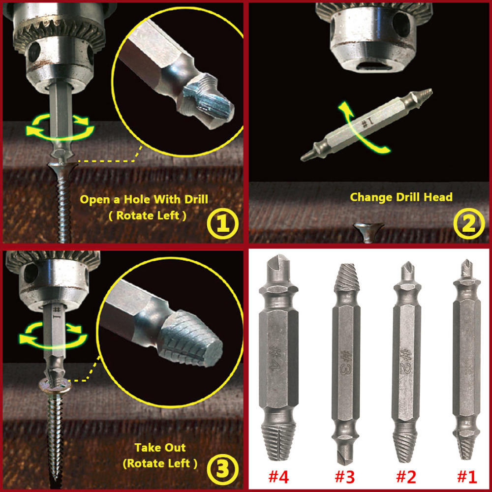 4pcs Screw Bolt Extractor Drill Bits Broken Screw ... – Grandado