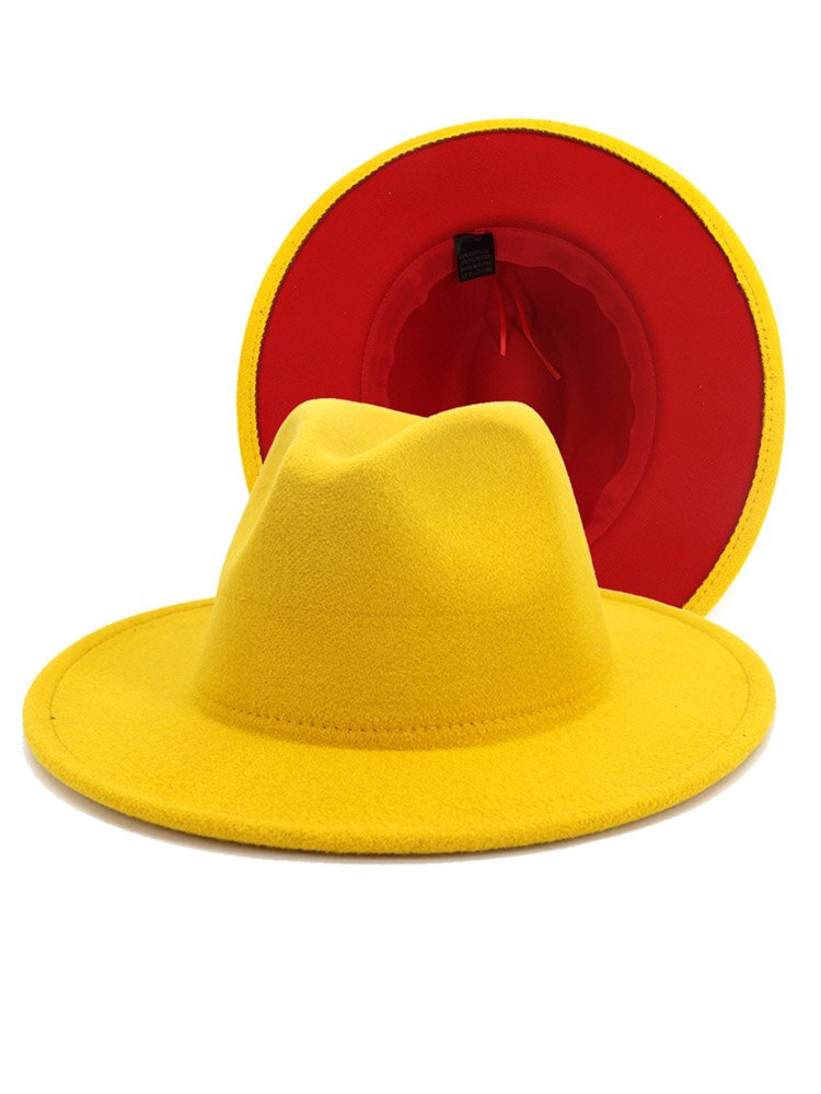 Unisex Outer Yellow Inner Red Wool Felt Jazz Fedor... – Vicedeal