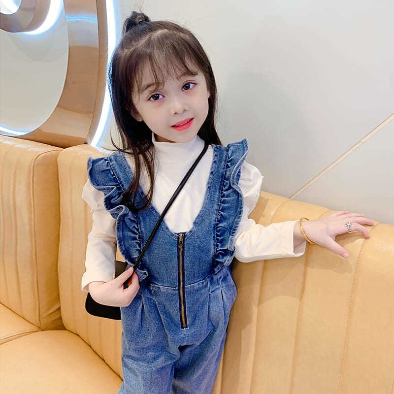 1-7Y Ruffles Romper for Girl Zipper Casual Denim J... – Grandado