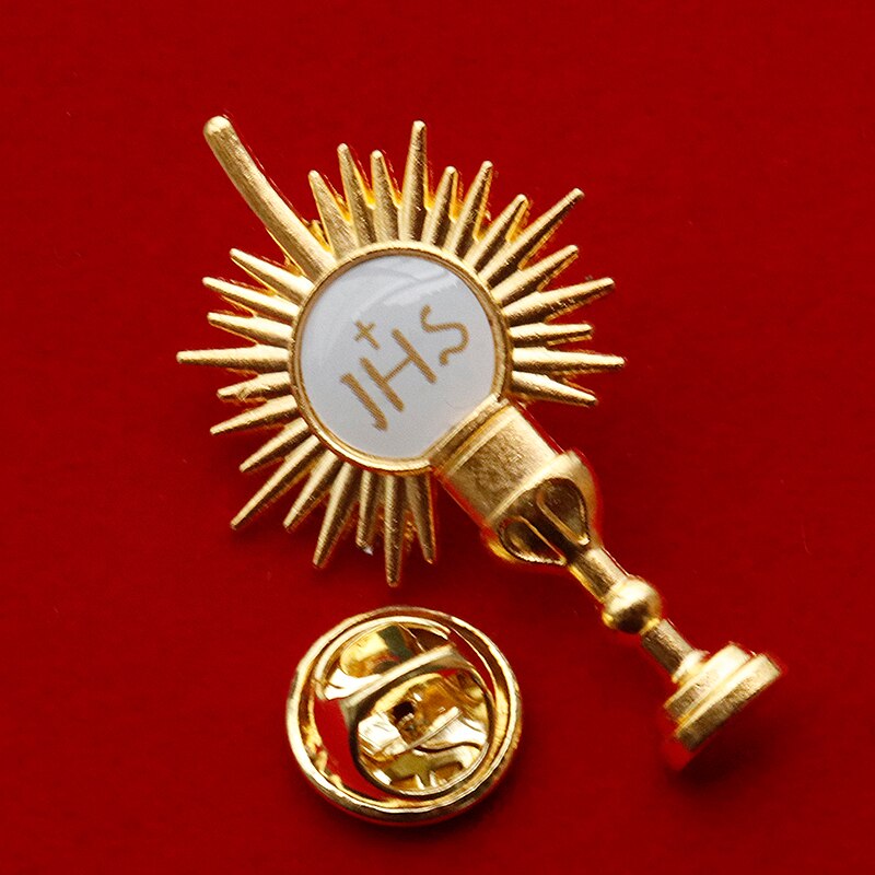 Catholic JHS Brooch Badge Golden Eucharist Halo Cr... – Grandado
