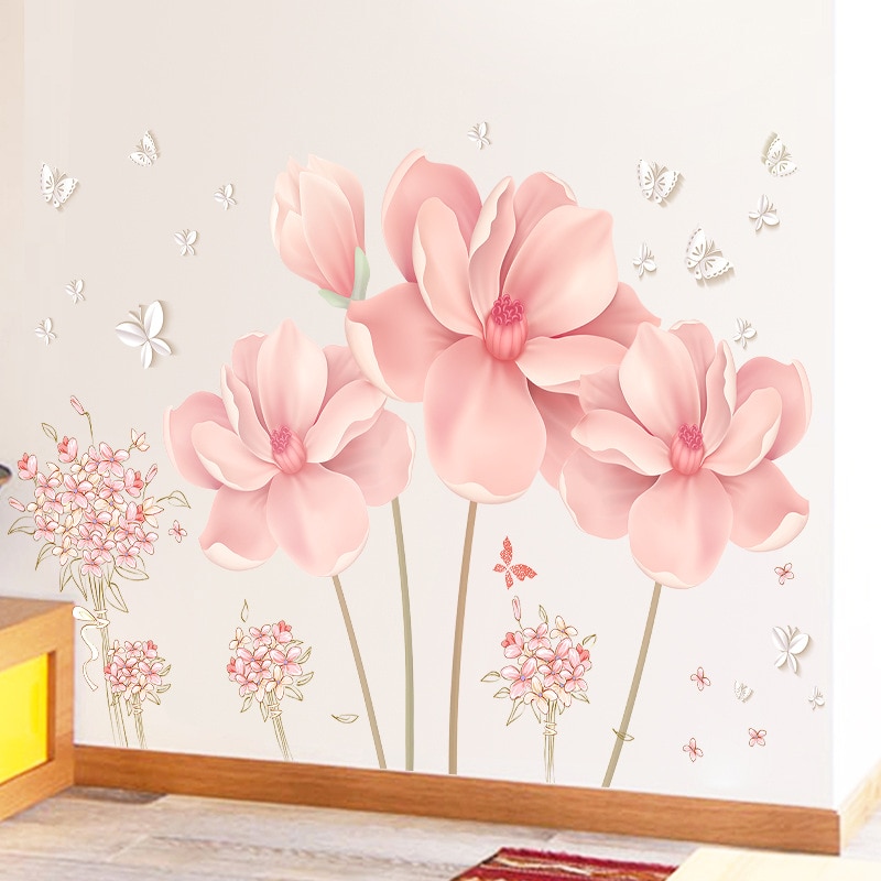 Large Watercolor Pink Flowers Wall Sticker Child N... – Vicedeal