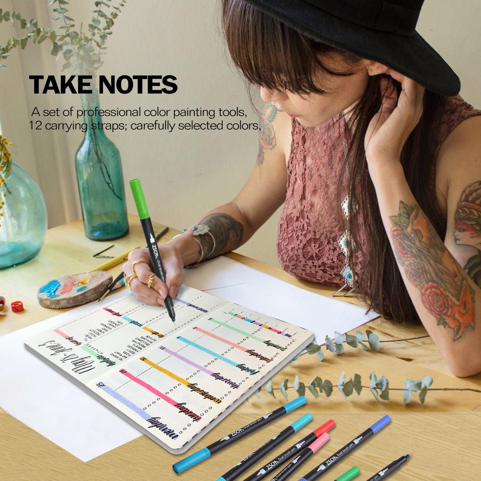 12 Colors Dual Brush Colored Pens Art Markers Fine... – Vicedeal