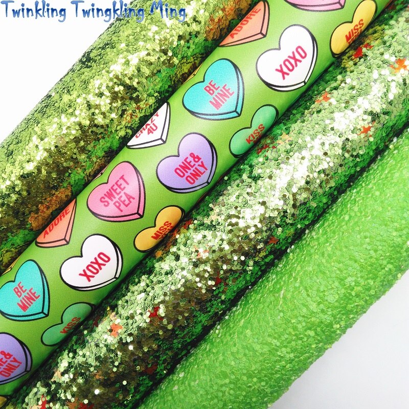 Groene Glitter Leer Stof, snoep Harten Gedrukt Fau... – Vicedeal
