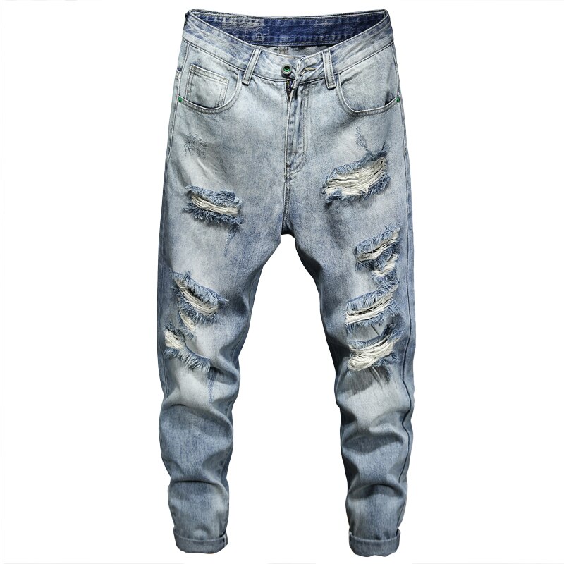 men's light-colored ripped jeans skinny feet rippe... – Vicedeal