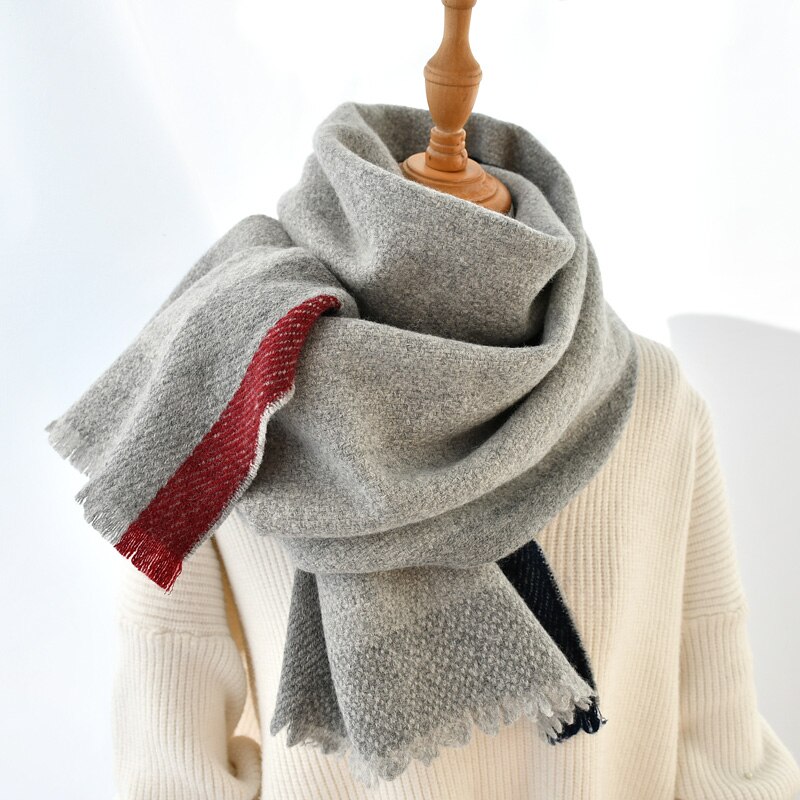 Wool shawl classic apricot gray long scarf women w... – Grandado